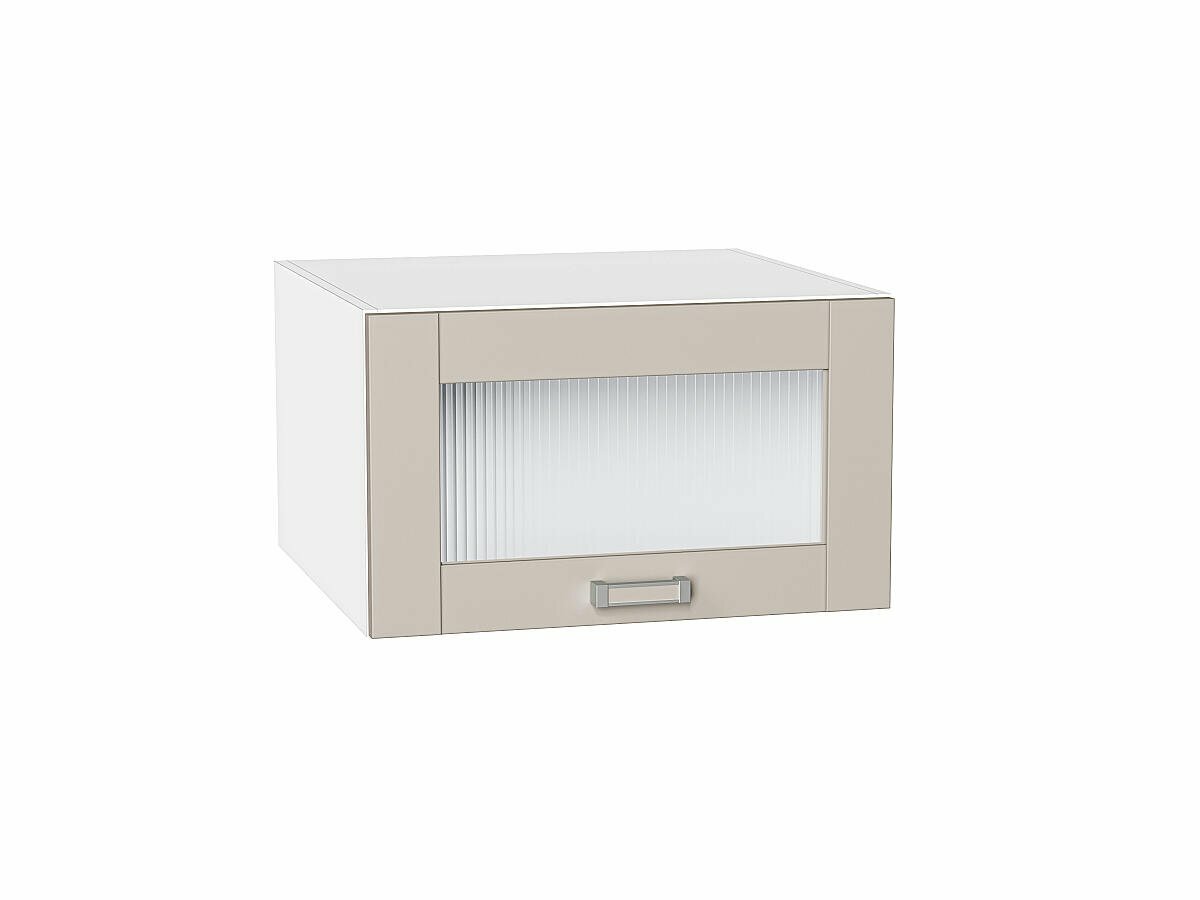 Шкаф верхний горизонтальный остекленный глубокий Лофт, цвет фасада Cream Silk, цвет каркаса Белый, стекло Magic Moru V, 358*600*576 мм