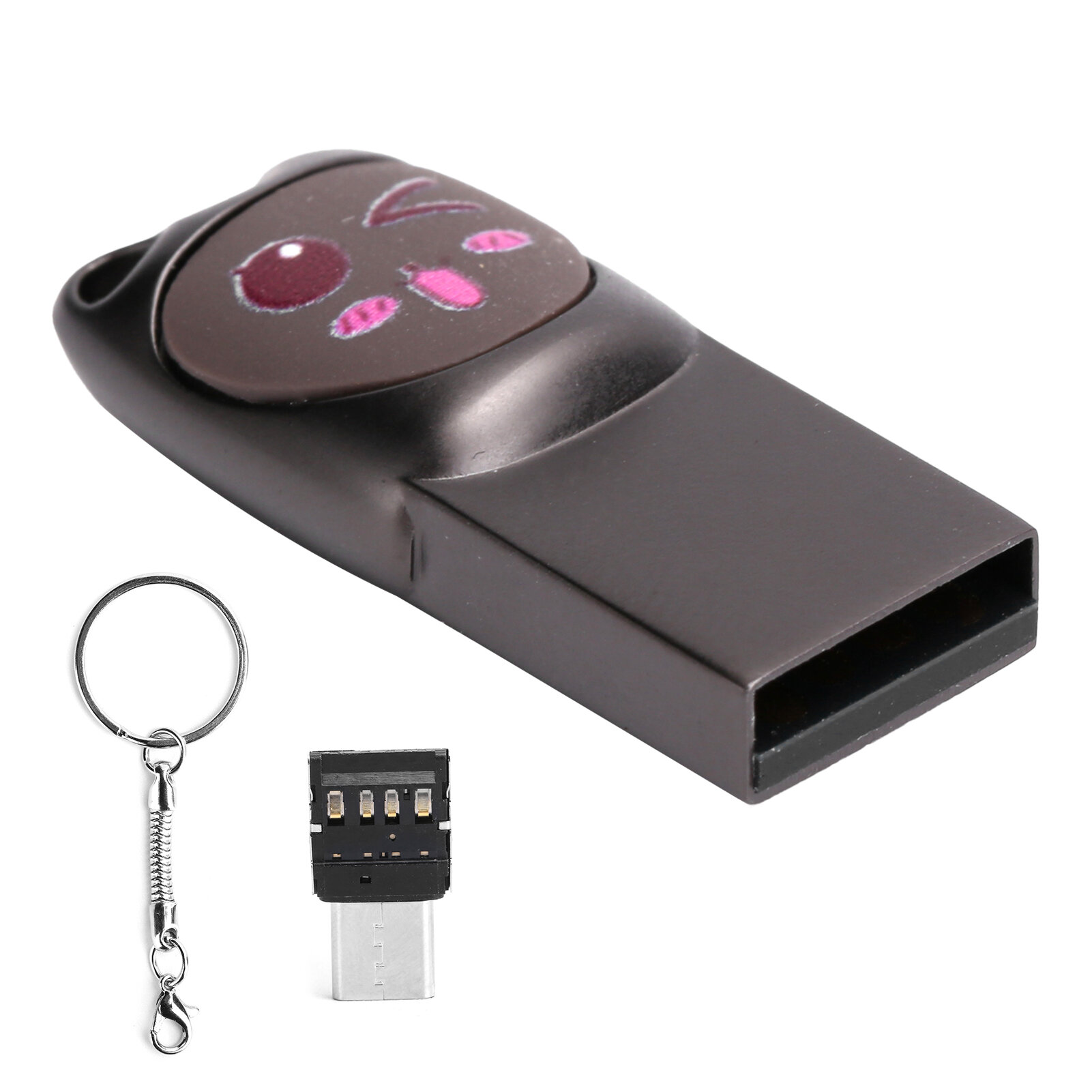 USB-флешка USB 2.0 в комплекте с адаптером Type-C из цинкового сплава для мобильного телефона и компьютера (серый, симпатичный дизайн, 16 ГБ)