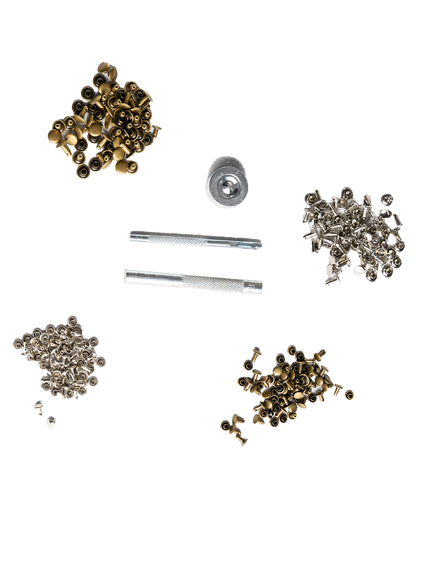 Хольнитены двусторонние + установщик. Цвет никель и антик. Набор 120 шт.