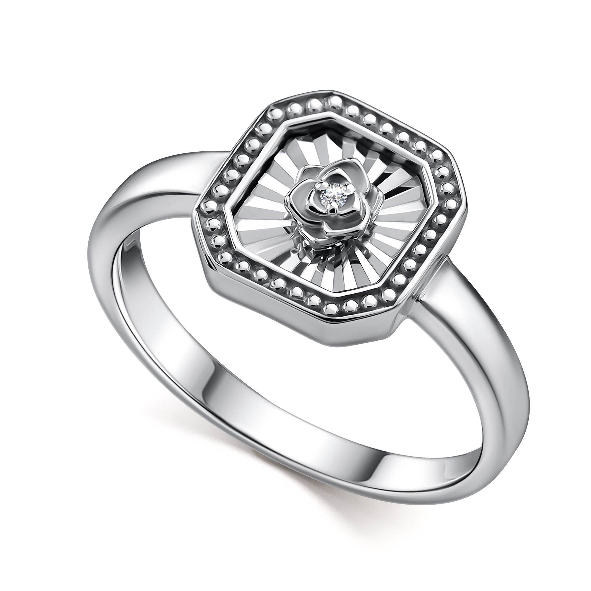 Кольцо, серебро, 925 проба, родирование, бриллиант