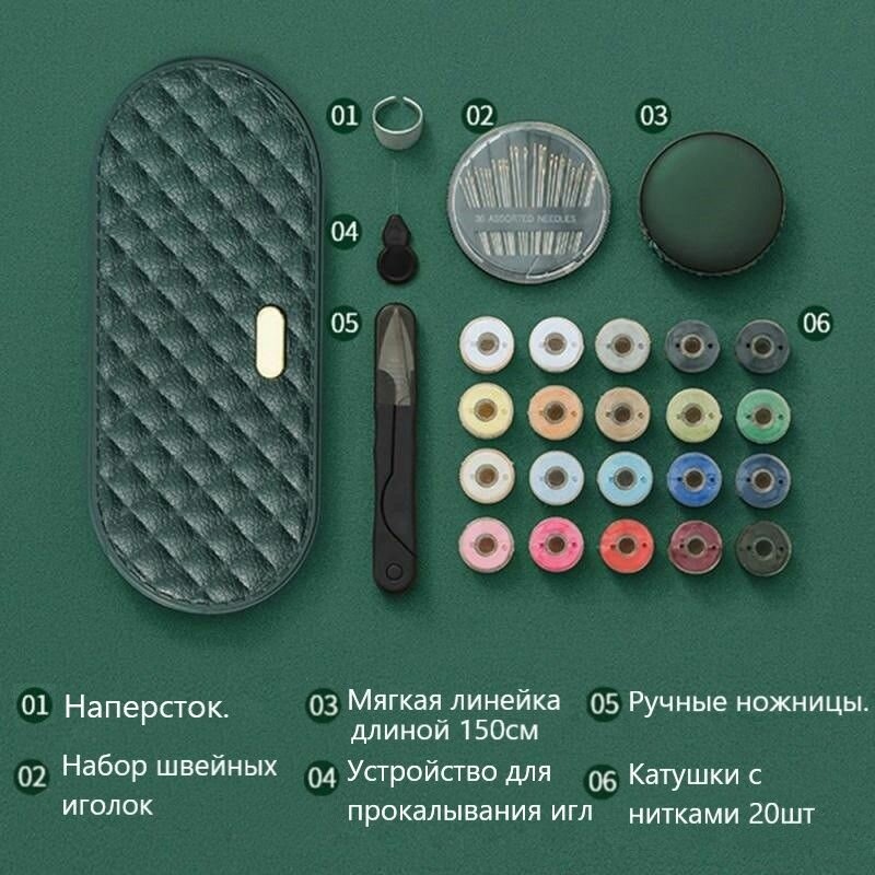 Набор для шитья. Швейный комплект. Дорожный органайзер ниток/иголок/булавки/рулетка с наперстком/ножницы/вдеватель для рукоделий. Loloki