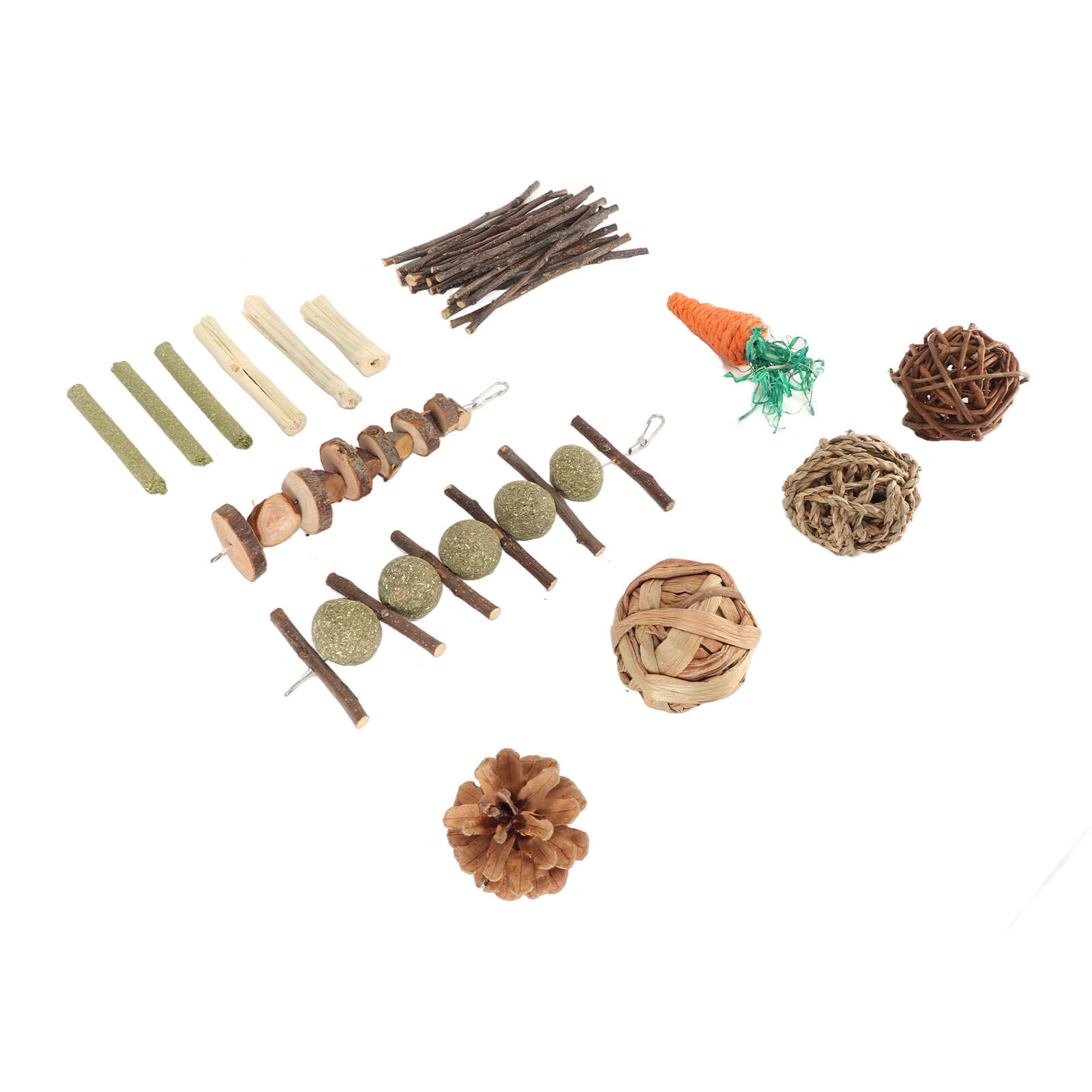 Кролик жевательные игрушки, шлифовка зубов, травяной шарик, веревка, сосновая шишка, деревянная палочка, набор игрушек для кролика для хомяка, морской свинки