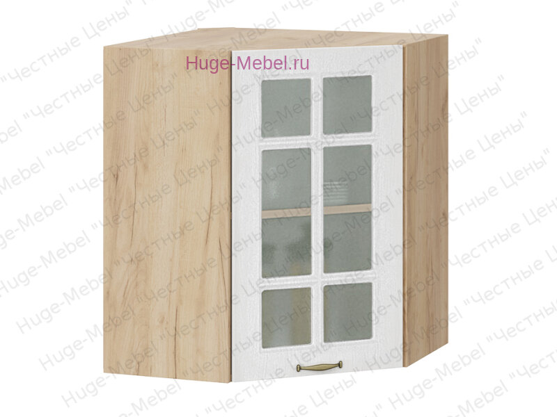 Угловой шкаф подвесной со стеклом 600 Мария (крафт/белый) Huge Mebel . Ширина 600 Высота 716. Кухонные шкафы