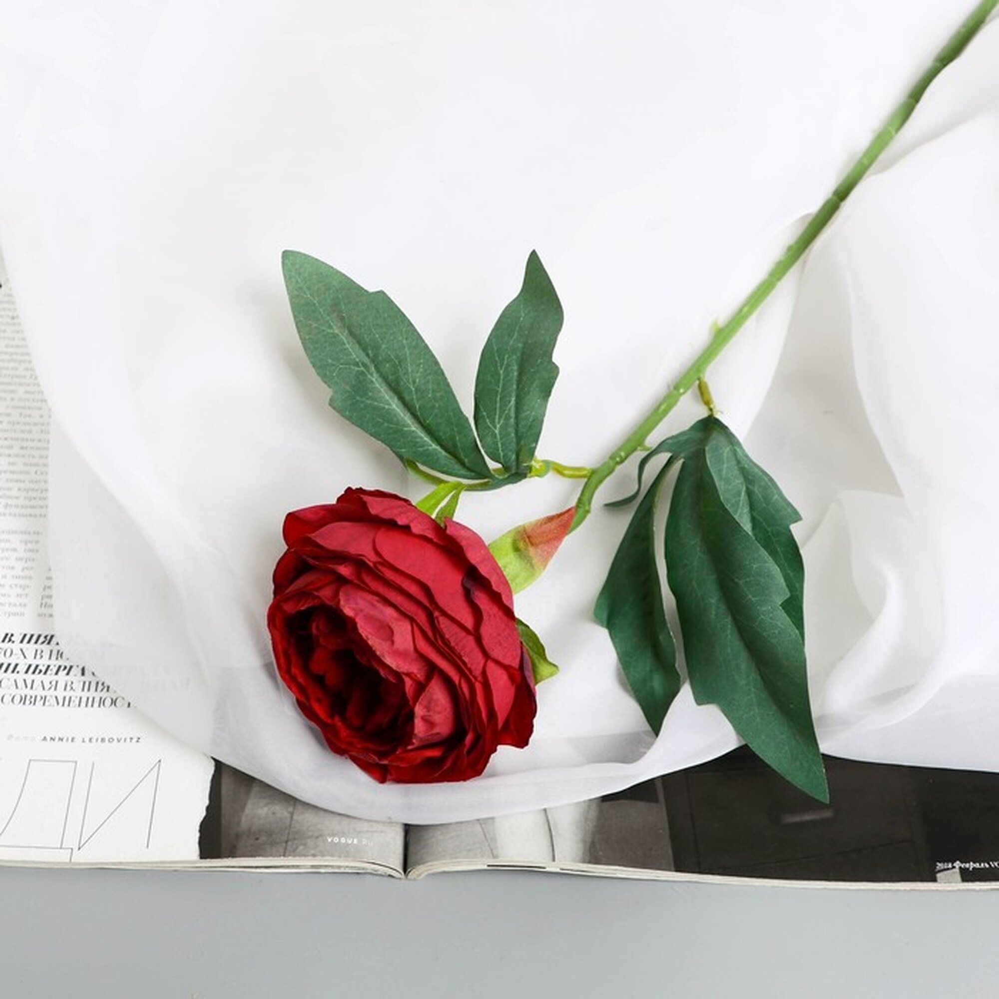 Искусственные цветы "Пион Пижон", текстиль, пластик, высота 45 см