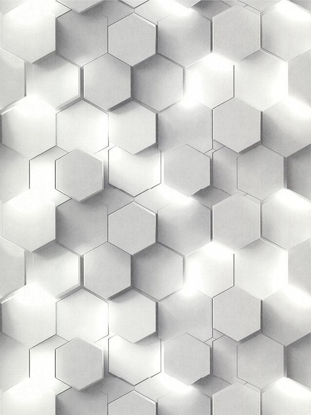 Обои винил горячего тиснения, моющиеся на флизелиновой основе Аспект Гексагон 1.06м х 10.05м, 3D, цвет светло-серый 70669-14