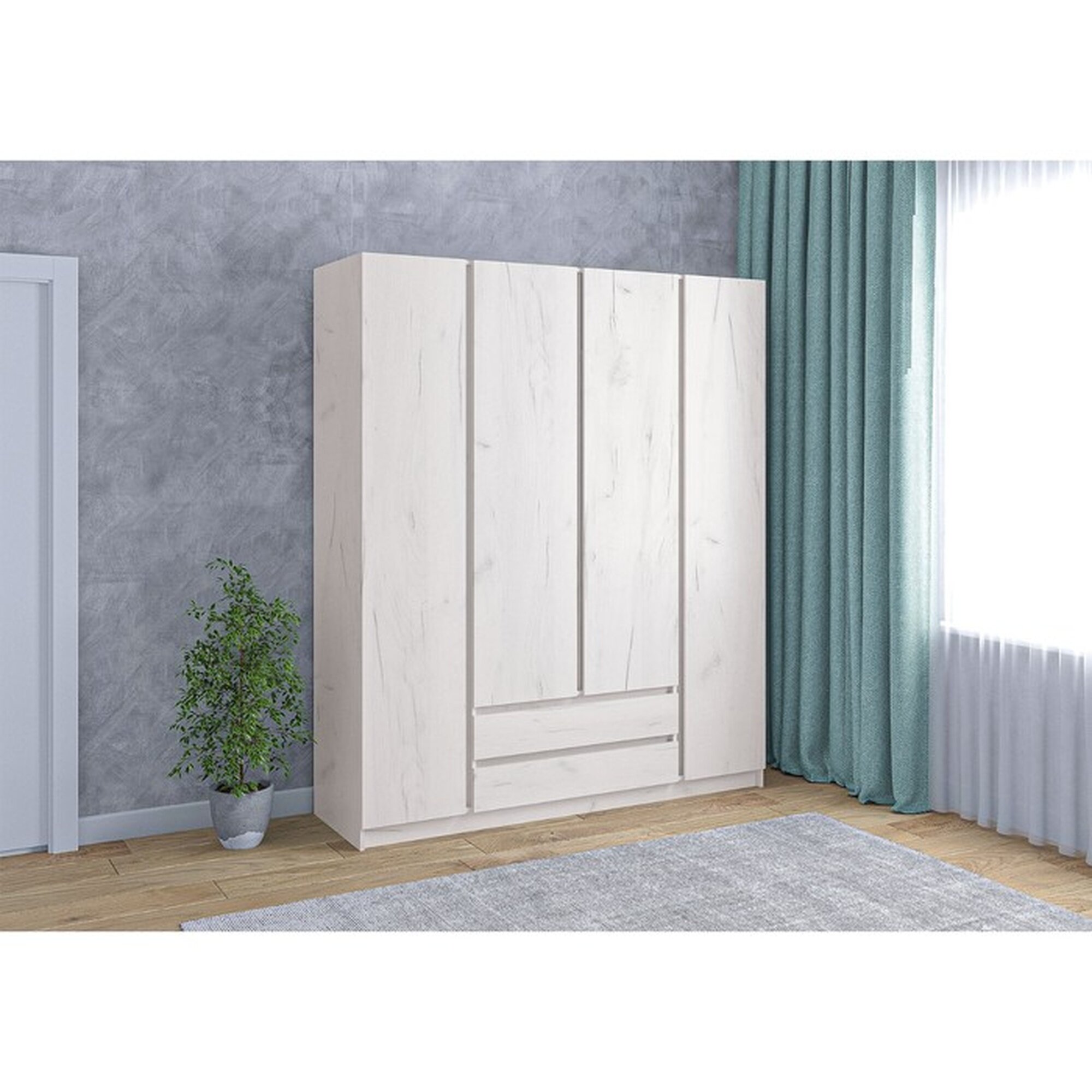 Шкаф Клик Мебель "Зара", четырёхстворчатый, ЛДСП, белый, 176×53×210 см