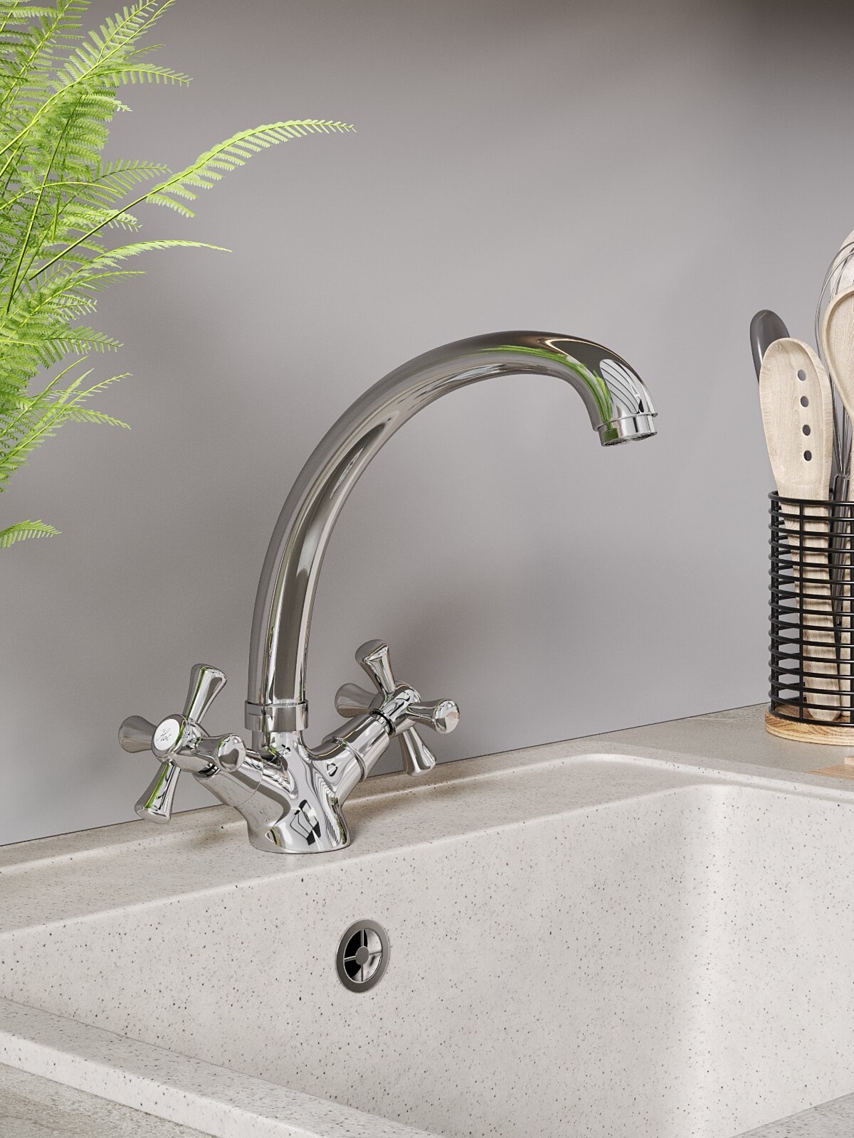 Смеситель для кухни двухвентильный Orange Classic Pro M72-002cr, хром