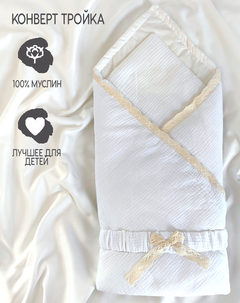 Набор на выписку 3 в 1 "Одеяло-Конверт, Слипоны, Шапочка", 100% хлопок