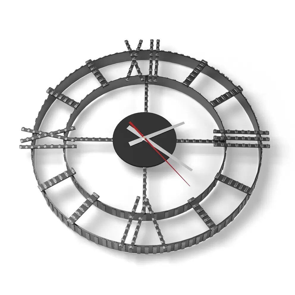 Часы настенные кованые Везувий, Ø 51 см, серебро, римские цифры, сталь