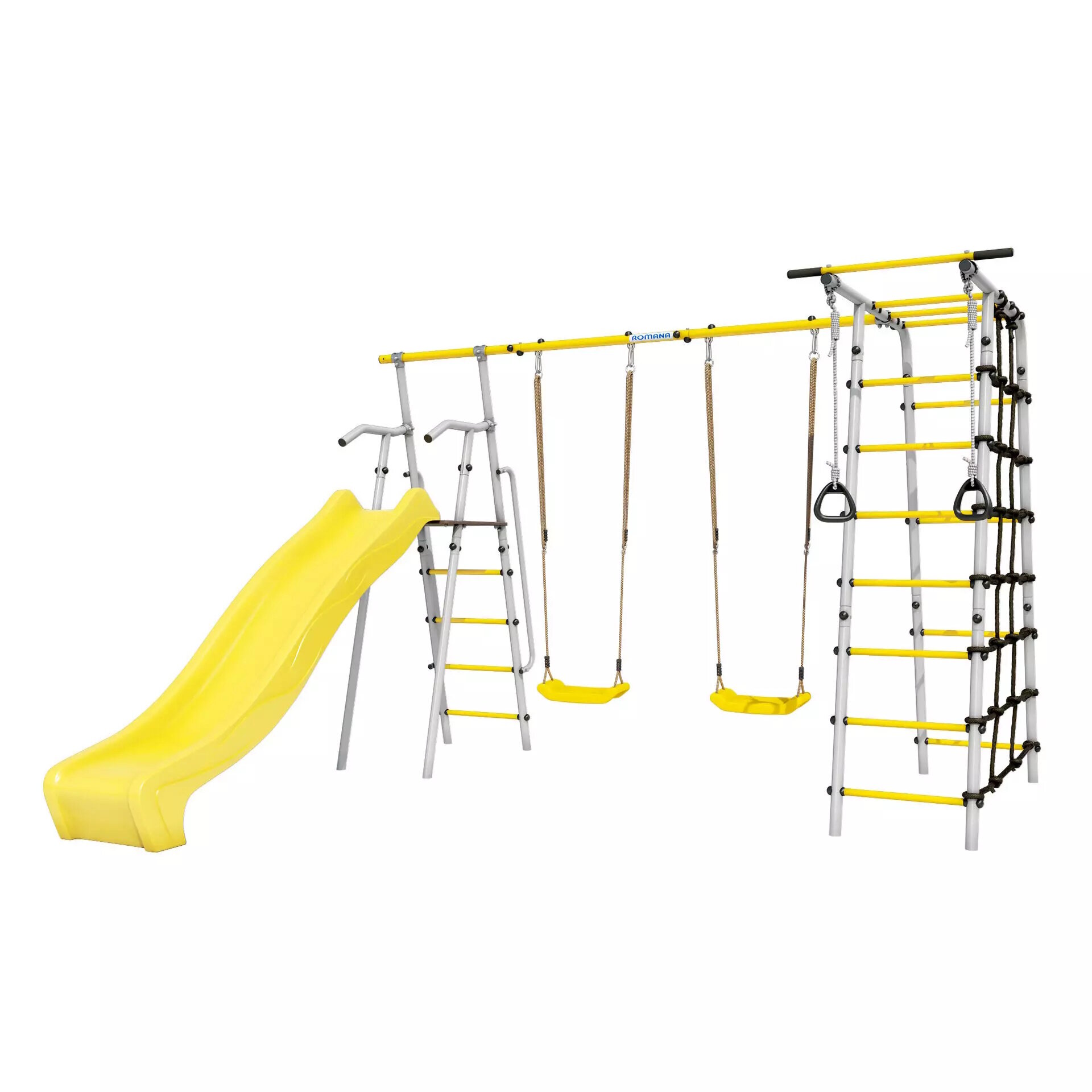 Детский спортивный комплекс Romana Богатырь Плюс 2 MAX + пластиковые качели 103.12.07, grey/yellow