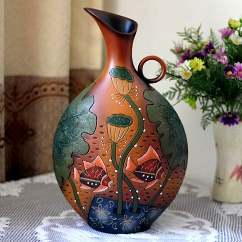 Этнический стиль, расписная гончарная ваза, произведение/ ручной работы