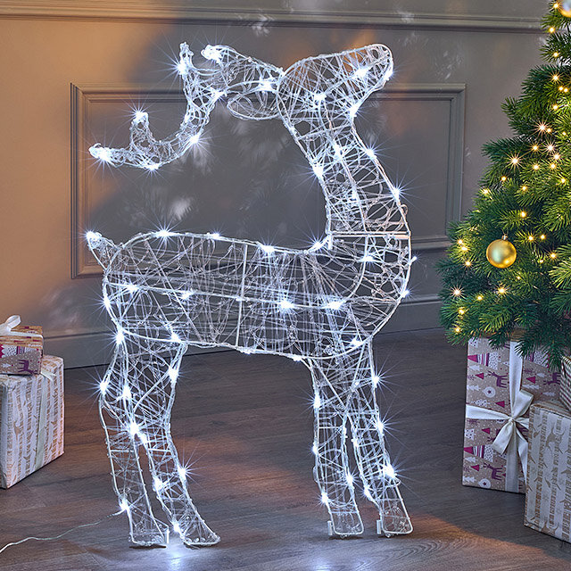 Светящаяся плоская фигура Олень Фостер 89 см, 60 холодных белых LED ламп с мерцанием, таймер, IP44, Kaemingk, 491388