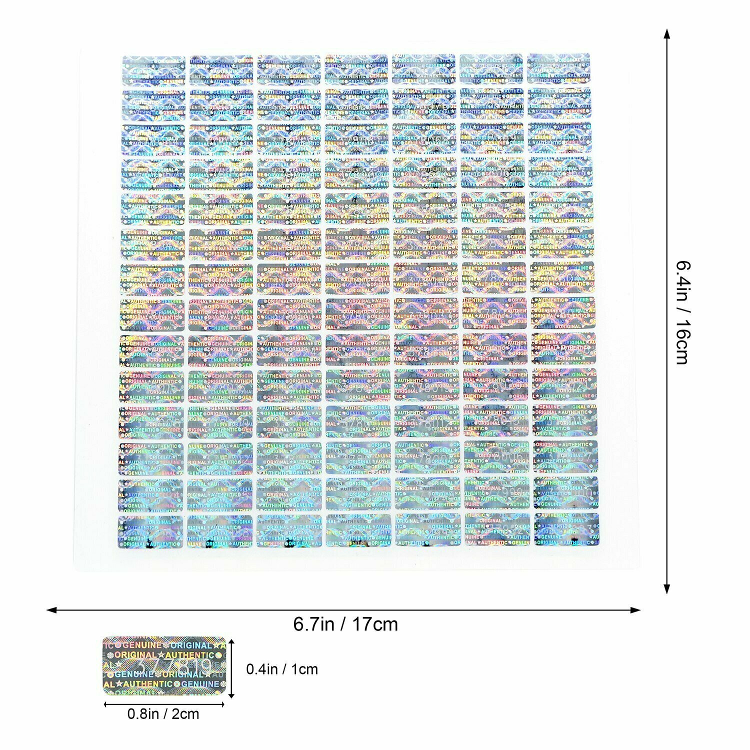Самоклеящиеся гарантийные голографические наклейки, 20x10 мм, 98 штук.