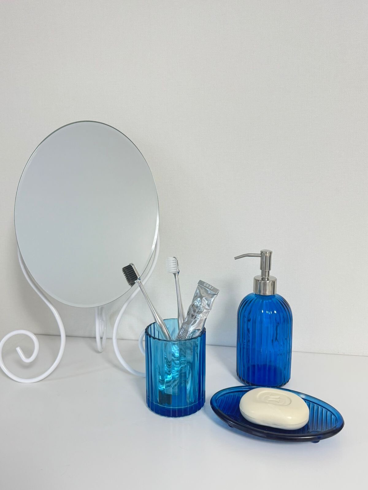 Набор аксессуаров для ванной комнаты, 3 предмета, стекло синий