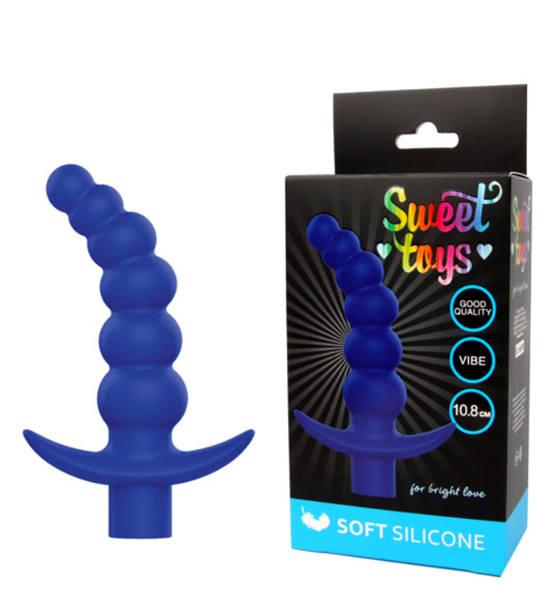 Вибромассажер анальный "Sweet Toys", силиконовый, синий, 17 см
