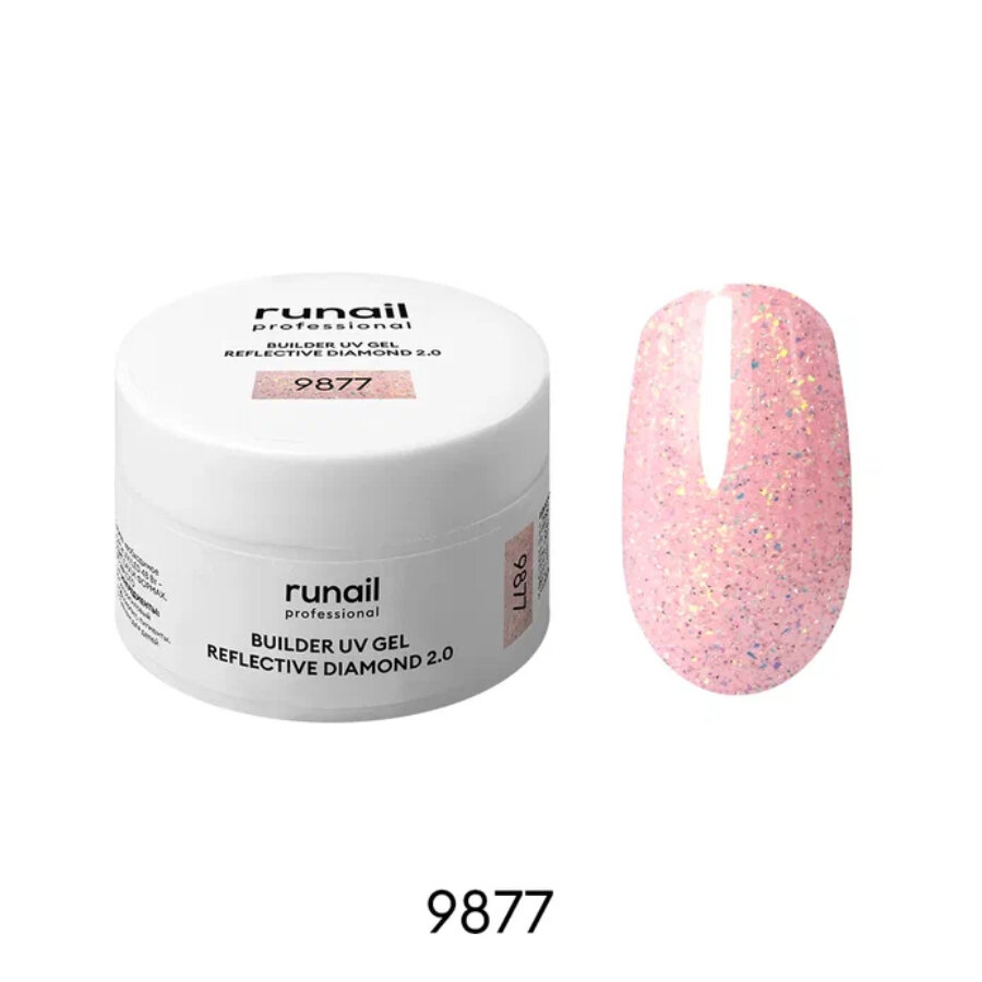 RuNail, Моделирующий УФ-гель Reflective Diamond 2.0 №9877, 15г
