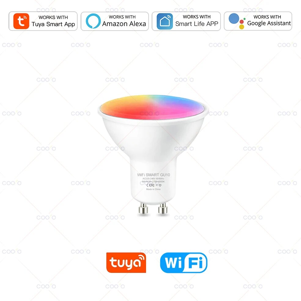 Умная LED лампа COOLO GU10 RGB WiFi 5Вт, 220V