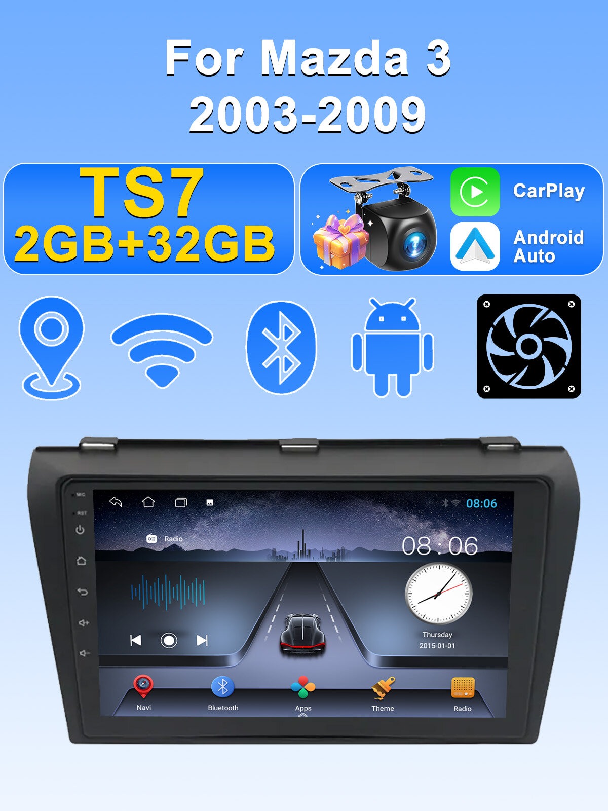 Магнитола для Mazda 3 2003-2009 , Автомагнитола для Мазда 3 1 БК ,2din android 2+32G Мультимедиа Bluetooth FM WIFI Автомобильный