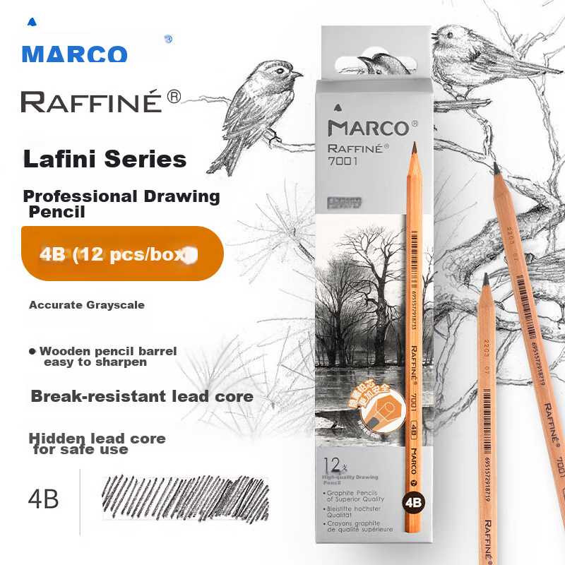 [Lowest Price Online] Marco 4B Sketch Pencils 12-Pack, Natural Wood Professional Art Hexagonal Shaft Drawing Pencils for Sketching, Drawing, Students, Beginners, Exams, And Art 7001-4B Art Sketching