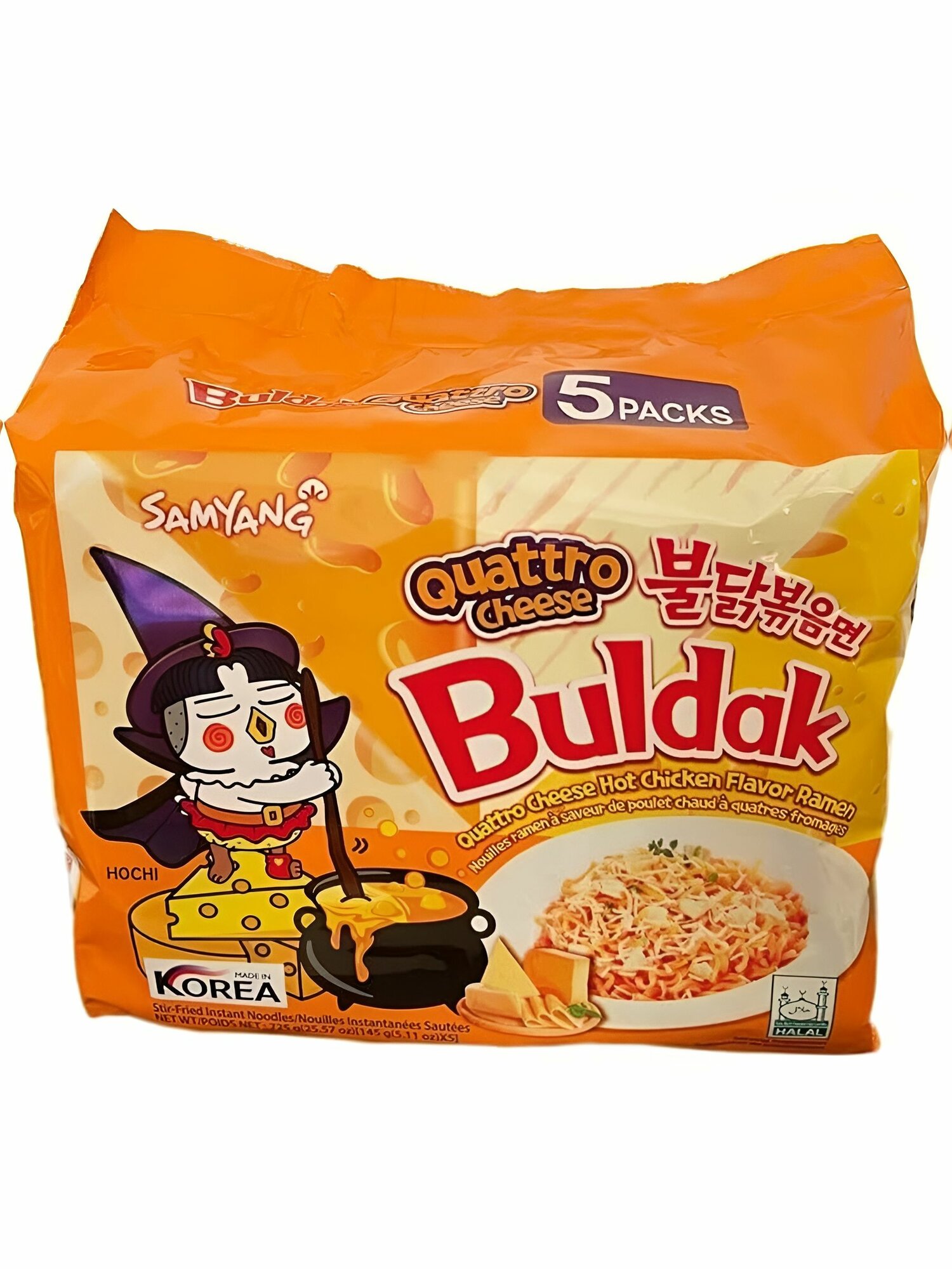 Buldak SAMYANG со вкусом четыре сыра Quattro Cheese и острой курицы, корейская лапша быстрого приготовления, 5 шт/140гр