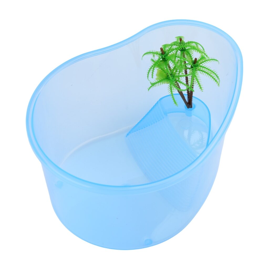 Небольшой Террариум для рептилий Из Прозрачного пластика, Место обитания Геккона Оборудовано Островком для Купания, Реалистичными Кокосовыми пальмами для головастиков