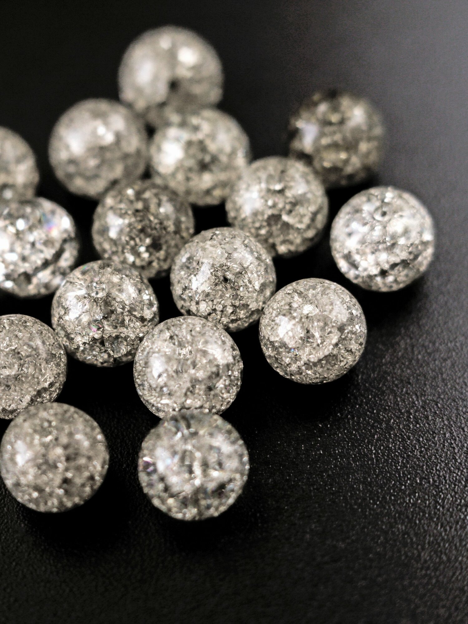 Бусины стеклянные круглые 20 шт, эффект кракле, цвет дымчатый, 8 мм