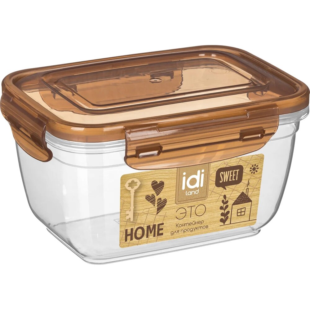 Idiland Контейнер для продуктов Lock прямоугольный 1,0л с защелками (коричневый транспарент) 231113240/00