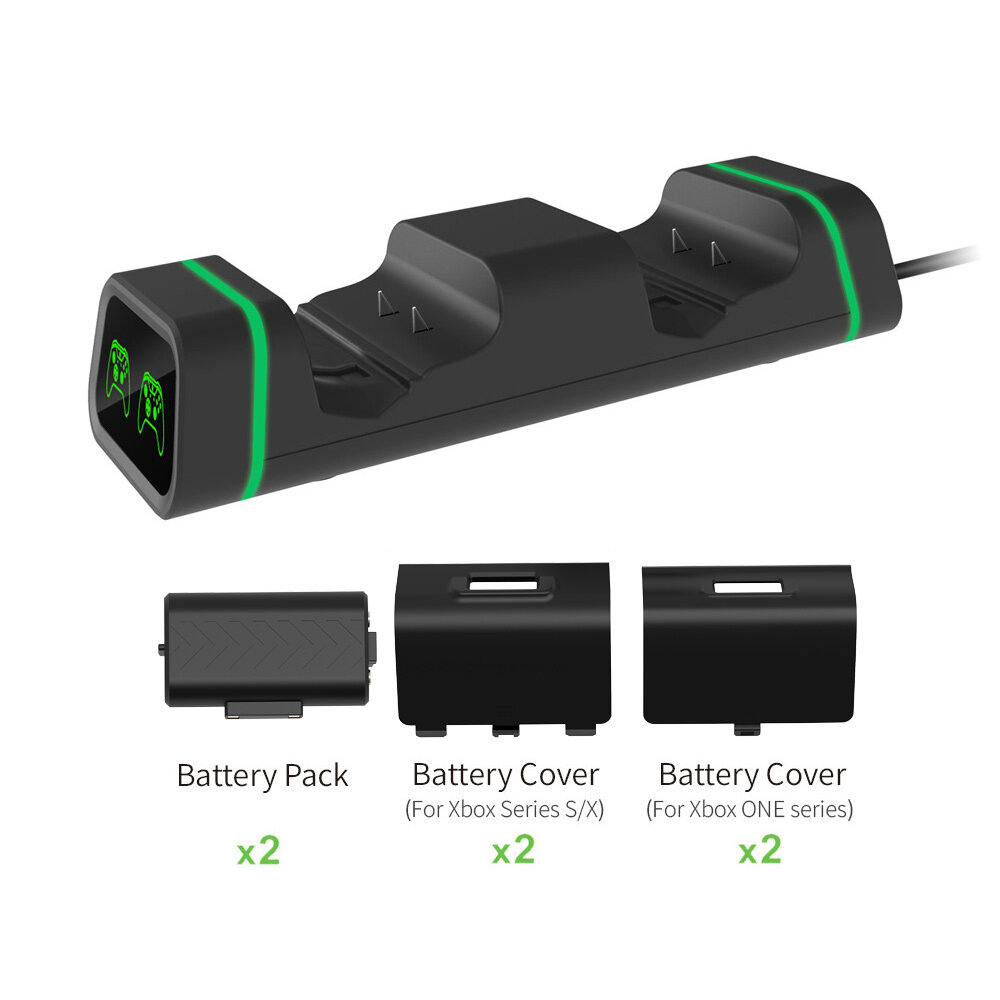 Зарядная станция MyPads + 2 аккумулятора для геймпадов Xbox Series S/X и Xbox One Dobe Charging Dock + 2 шт АКБ 800 mAh Док станция (TYX-19006X)