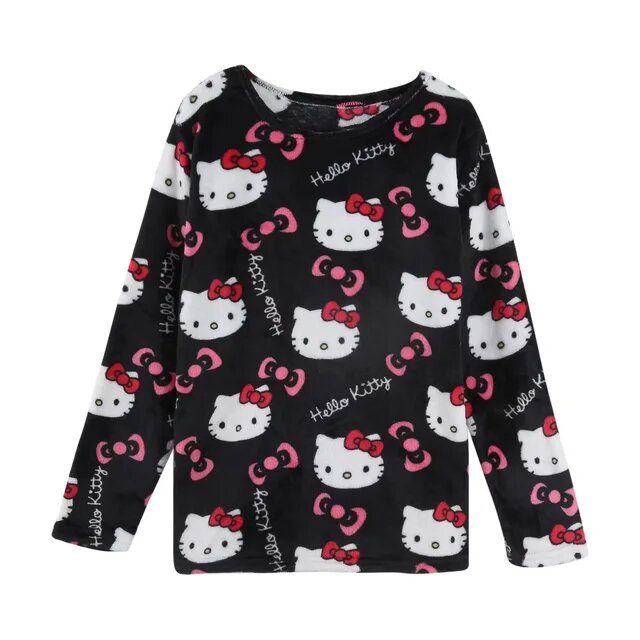 Комплект домашней одежды Sanrio Hello Kitty, свободная фланелевая пижама для женщин и девочек, осенняя повседневная милая домашняя одежда.
