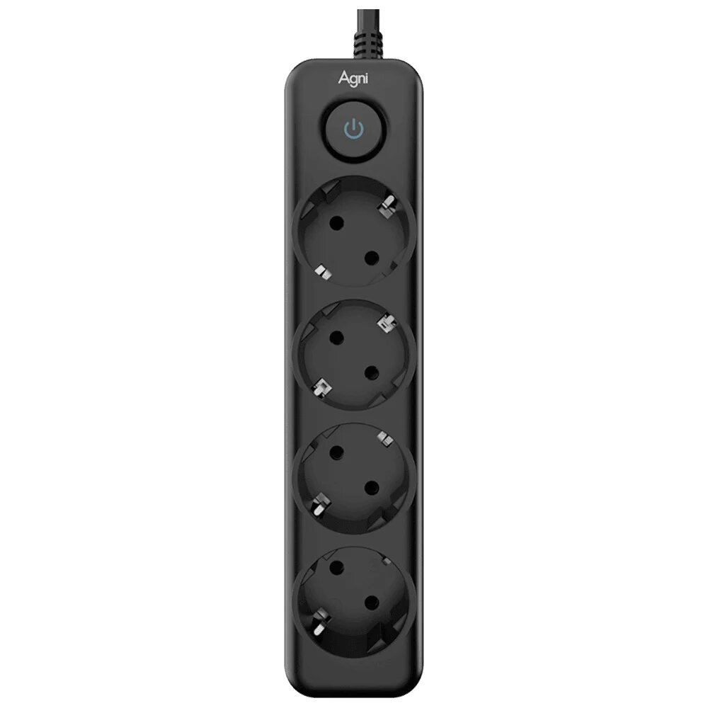 AGNI Сетевой фильтр плоский 4 розетки c кабелем 2м, черный TP-FD4E-2m-black