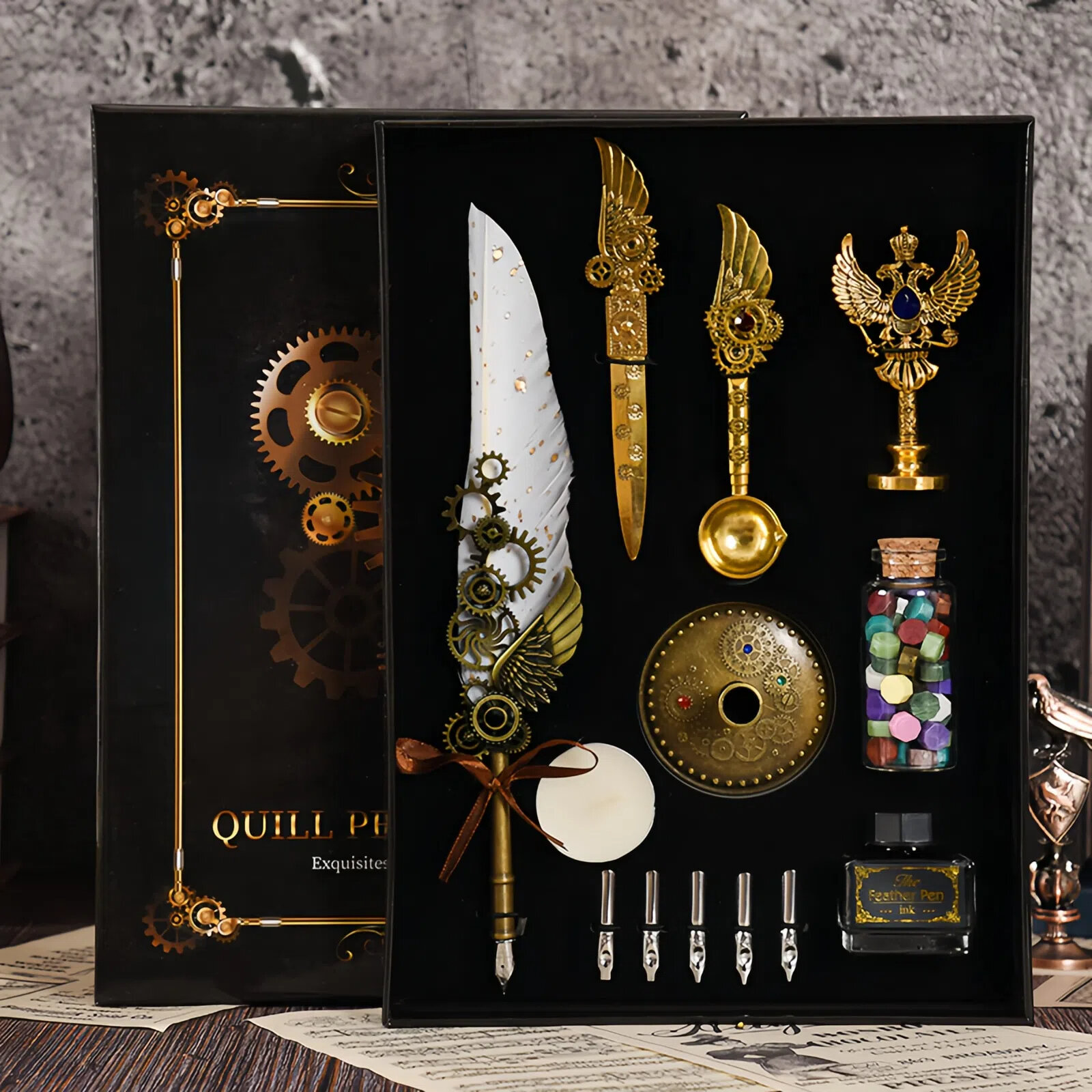 Винтажный подарочный набор "diy", перья и перья, роскошный механический, многофункциональный, для бизнеса