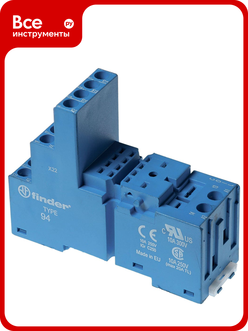 Розетка Finder для реле 55.34, 55.32, 85.02, 85.04 и модулей 99.02, 86.30 с пластиковым ф, 94049SPA, 2 кВ