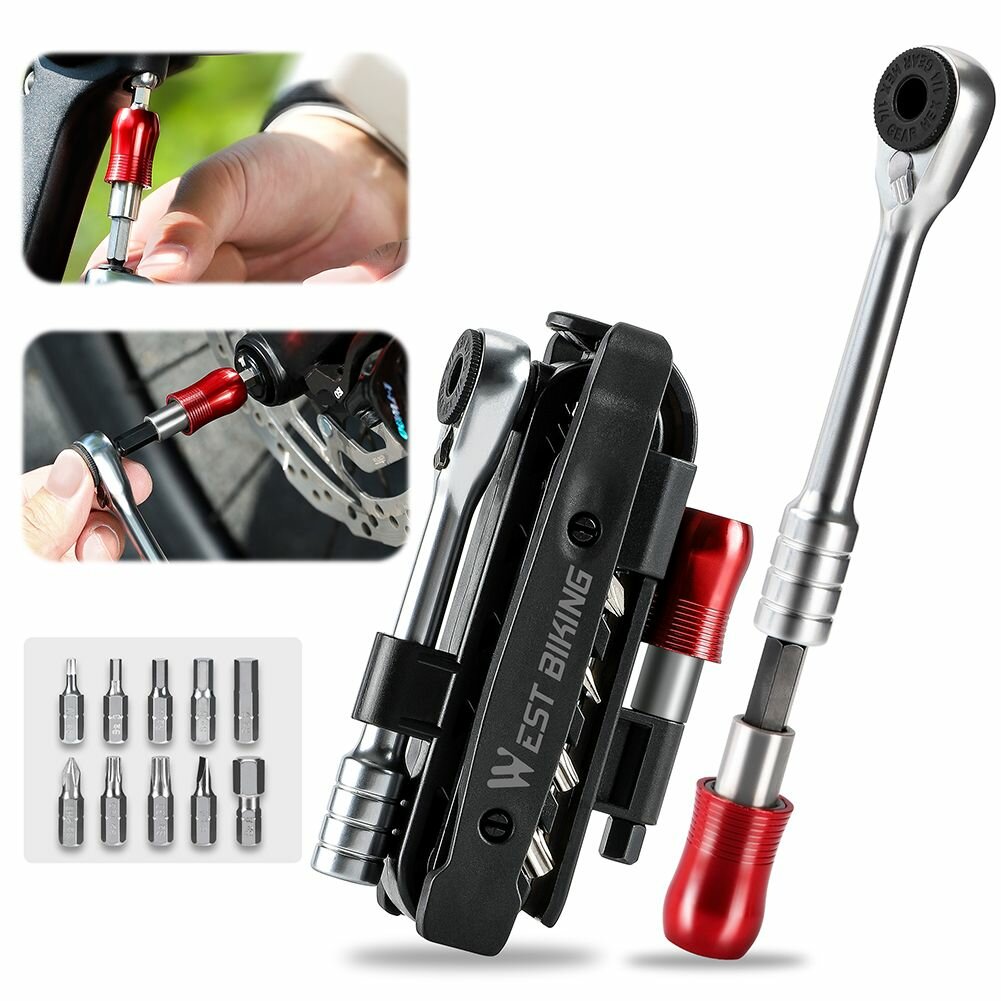 Набор инструментов WEST BIKING, с трещоткой и наконечниками из нейлона с 30% стекловолокна