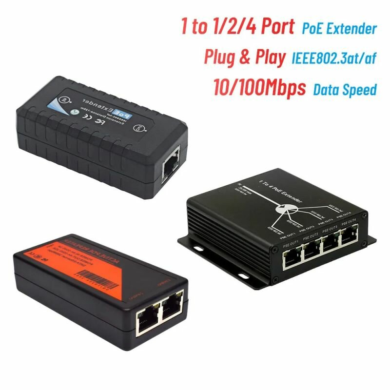 Мини-удлинитель POE 10/100M, 4 порта, 25,5 Вт, 120 метров, сетевые устройства IEEE802.3af POE, Plug-and-Play