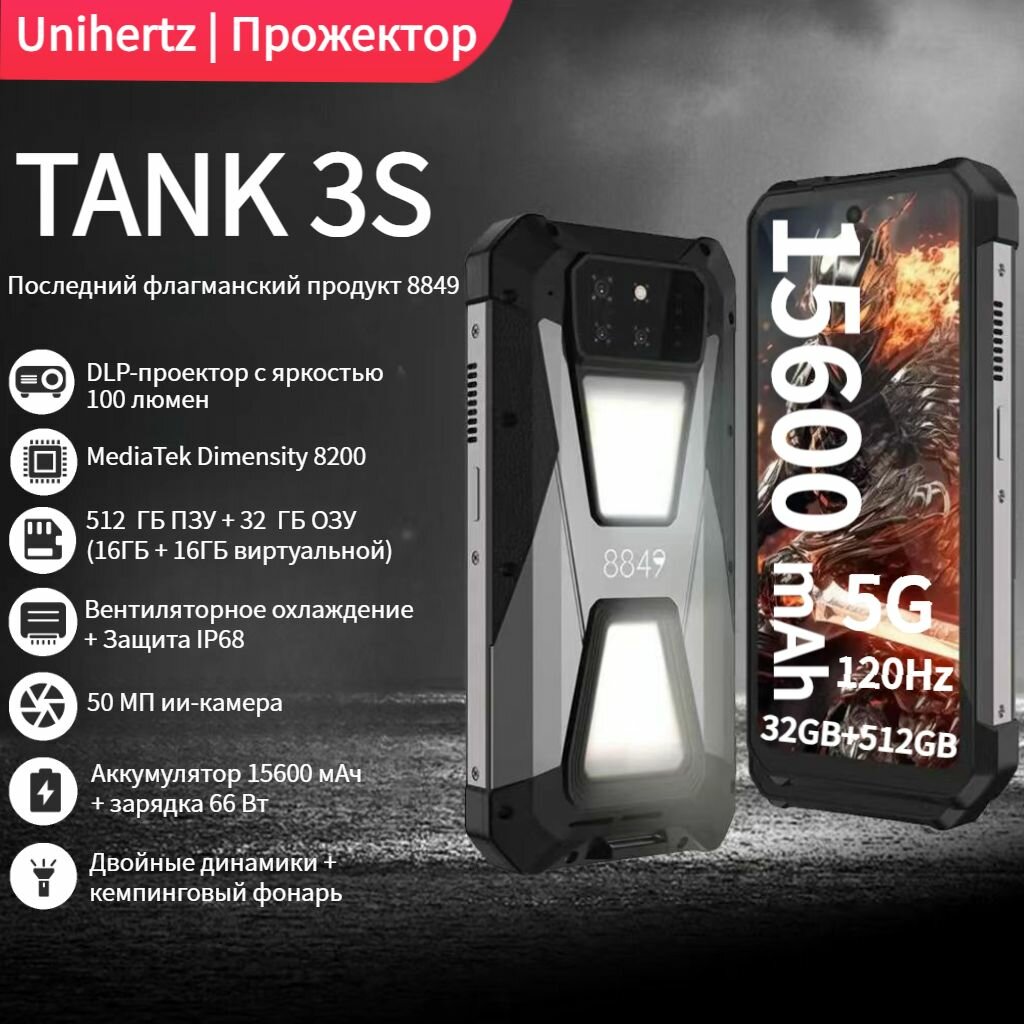 Смартфон Unihertz TANK 3S,16/512 ГБ, Black (черный) Dual: nanoSIM