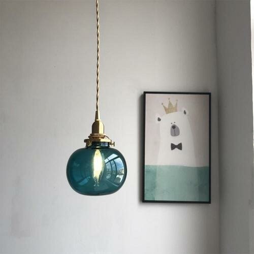 Одноголовое озеро Голубой стеклянный абажур люстра, ретро - латунная рыболовная люстра, подходит для баров, ресторанов, магазинов одежды