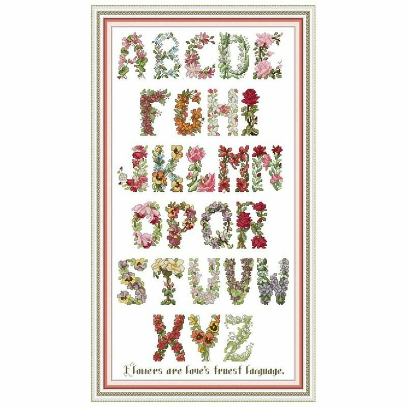 NKFвышивка крестом наборы, Схема на 14CT "Буква-цветок",34*59CM