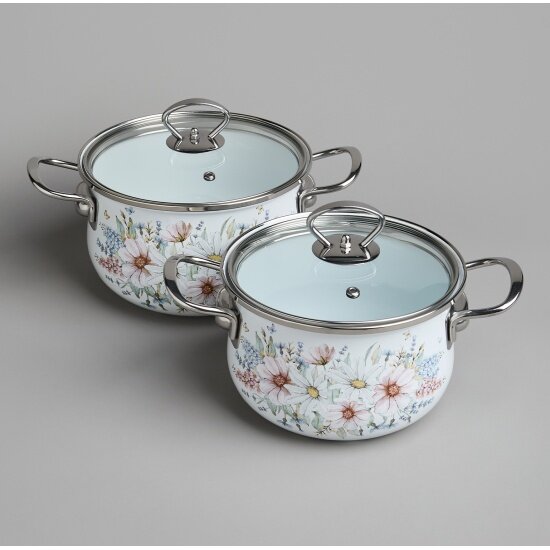 Набор кастрюль Agness "дворцовый парк" эмалированные, 4 пр, 2,0/2,8 л, 18х11/20х12 см.