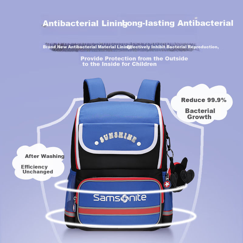 Samsonite Elementary School Backpack for Boys, Antibacterial Reflective Large Capacity Bag for 1st-5th Grade, Lightweight Water-Resistant Children's Backpack, Back-to-School Gift