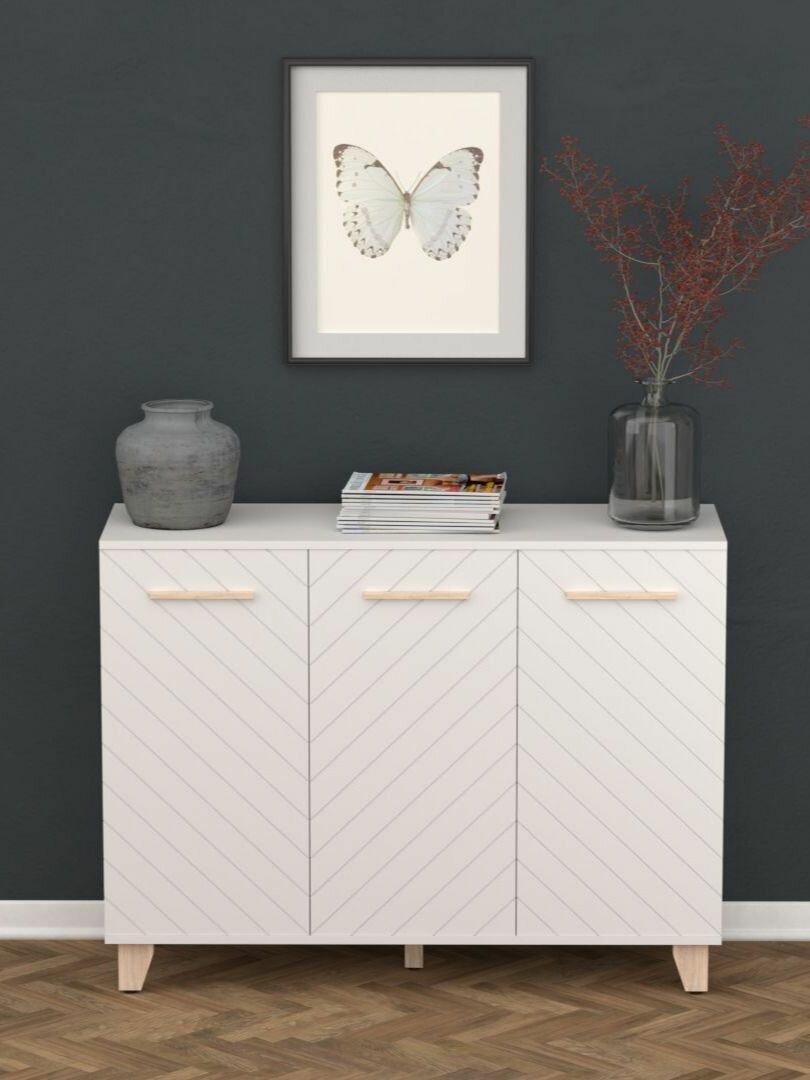Комод с дверцами Стокгольм Белый / Белый матовый (12 Стульев)