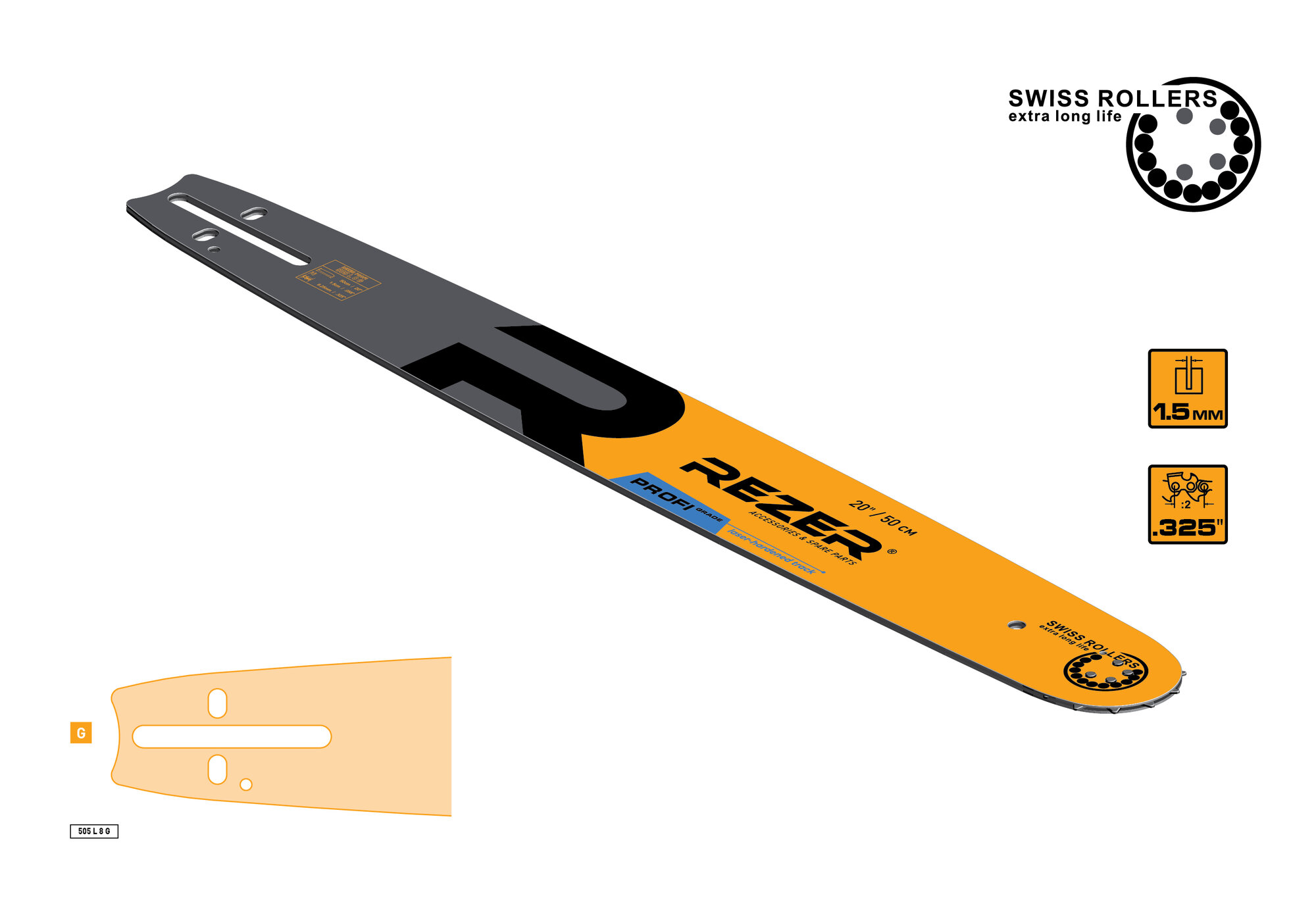 Шина Rezer Profi 505 L 8 G, 20", 0.325", 1,5 мм, 03.016.00025