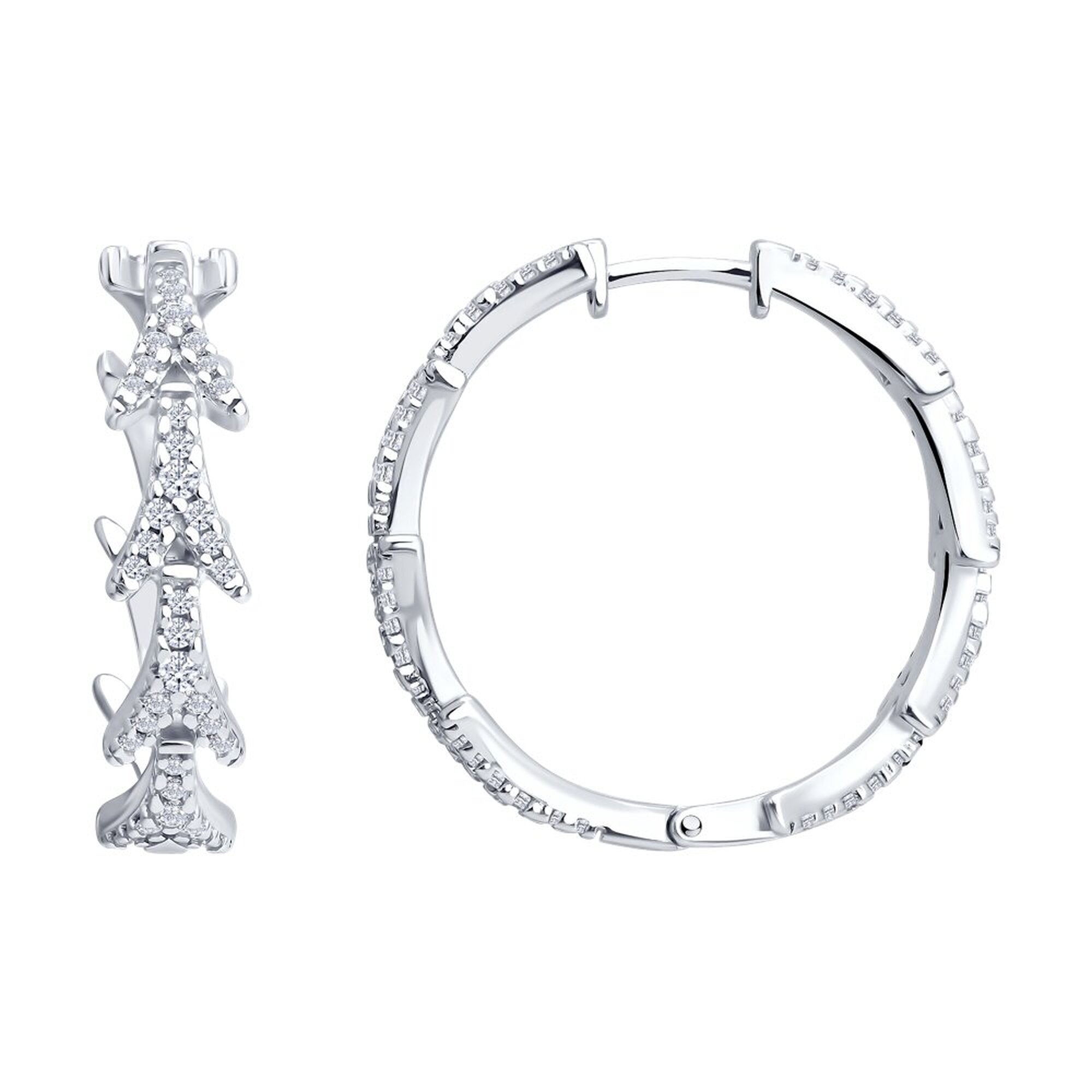 Серьги конго, серебро, 925 проба, родирование, фианит