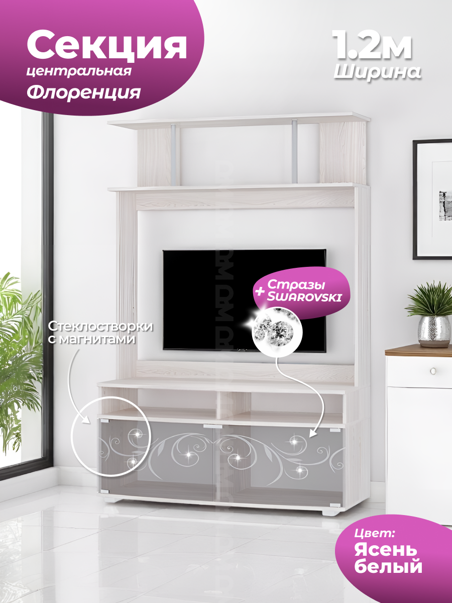 "Флоренция" BTS центральная секция 1200*1780*490 ясень белый