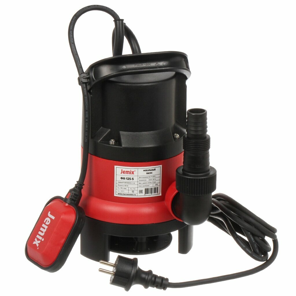 Дренажно-фекальный насос JEMIX 400 Вт, погружение 3 м, напор 5 м, 7,5 м3/ч, ФН-125-5