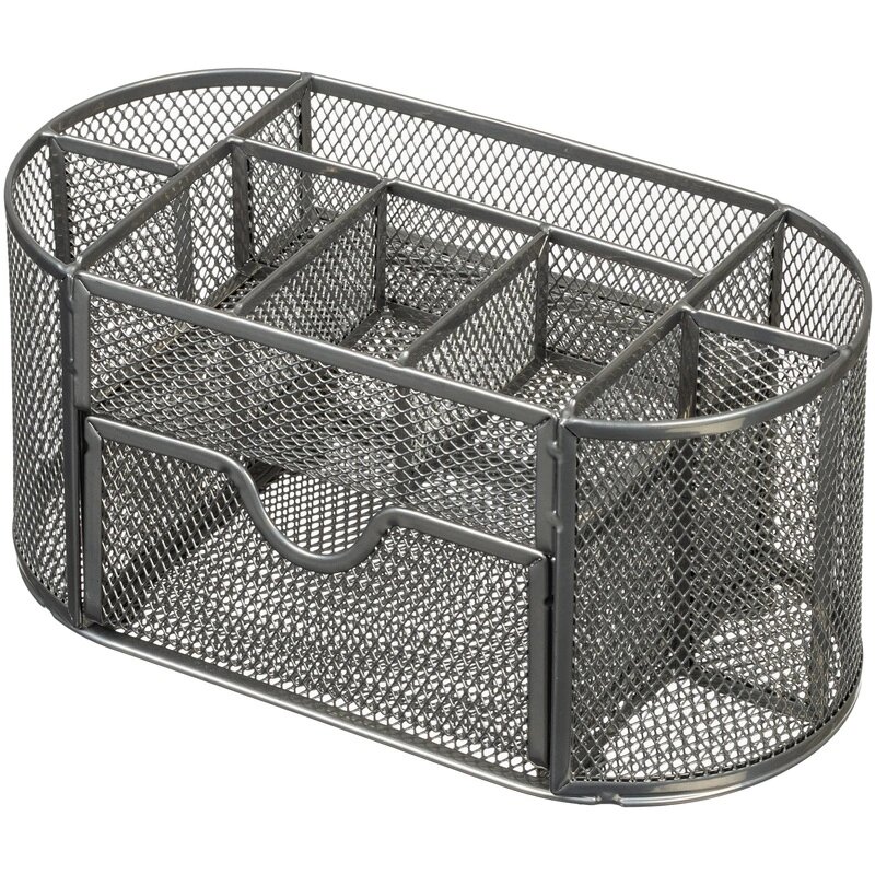 Подставка-органайзер д/канц. мелочей Комус 9от мет сетка 220х110х105мм сереб