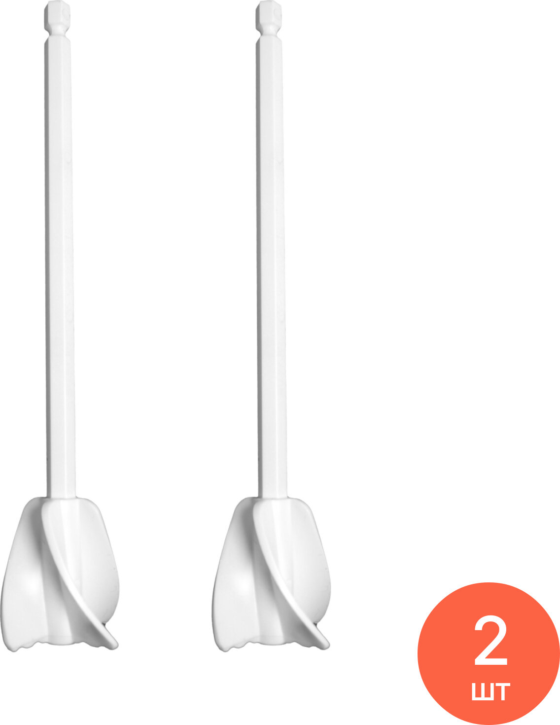 Миксер строительный DECOR / Декор для краски, шестигранный хвостовик, из полистирола, белый, диаметр 36мм, длина 165мм / инструменты (комплект из 2 шт)