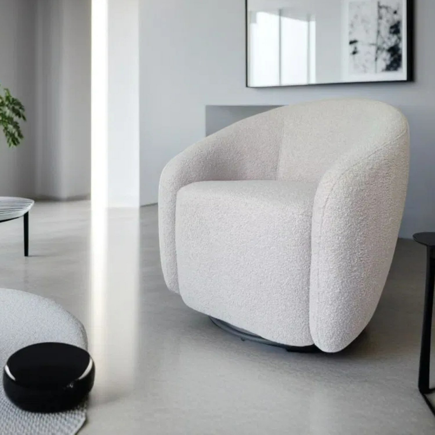 Кресло мягкое вращающееся. Кресло на поворотном основании. «ROSE» Светло-серый