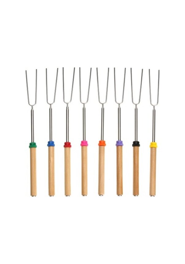 --Деревянные ручки для жарки, выдвижные вилки, набор из 8 предметов длиной 32 дюйма, шампуры для костра, кострища и барбекю с сосисками, разноцветные
