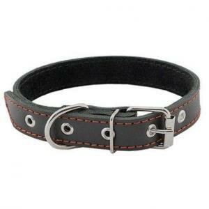 HOMEPET 30 мм 41-53 см ошейник для собак кожаный простой двойной простроченный двухслойный черный