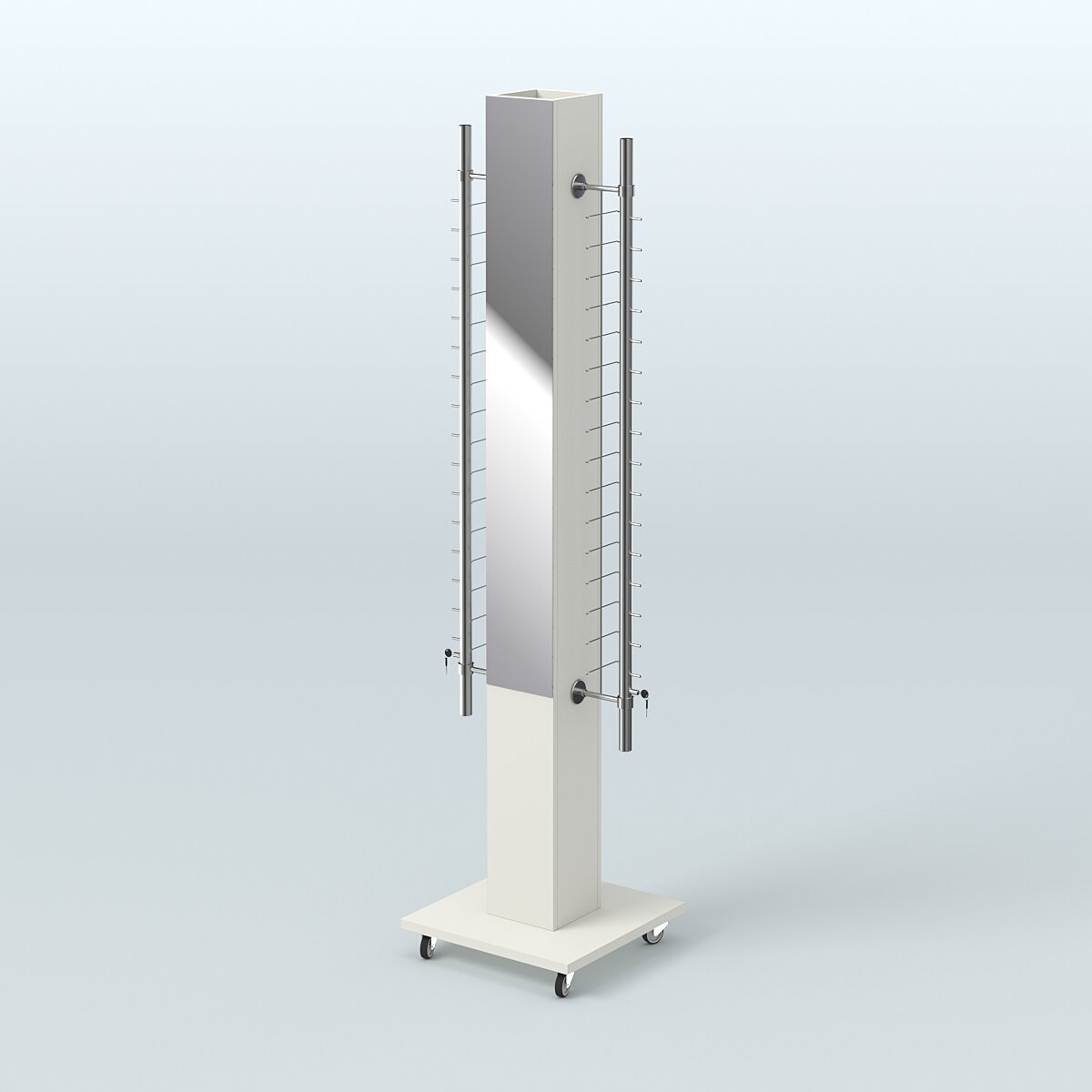 Островная торговая стойка из ДСП для продажи очков №1-D-102 закрытого типа (с торцевыми зеркалами), Белый